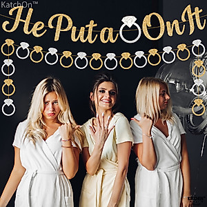 KatchOn, He Put a Ring On It Banner - 10 Feet, No DIY | Gold and Silver Engagement Party Decorations | He Put A Ring On It Sign for Bachelorette Party Decorations, Bridal Shower Decorations