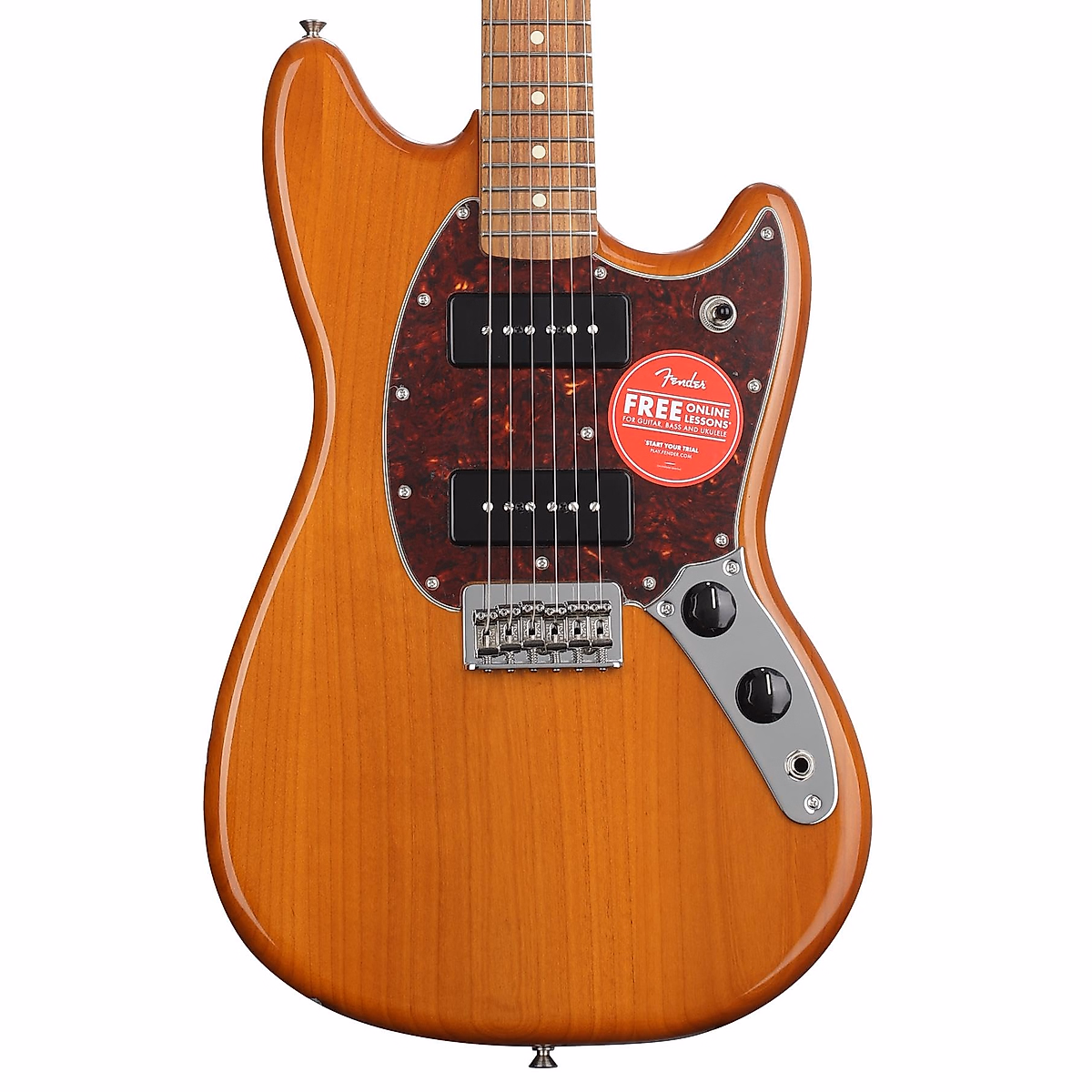 Fender Player 90 Mustang Electric Guitar, with 2-Year Warranty, Aged Natural, Pau Ferro Fingerboard