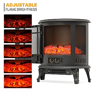 mollie 25-Inch Electric Fireplace Stove 1400W Portable Indoor Freestanding Fireplace Heater with Adjustable Brightness Flame Effect and Temperature, Overheating Protection (Black)