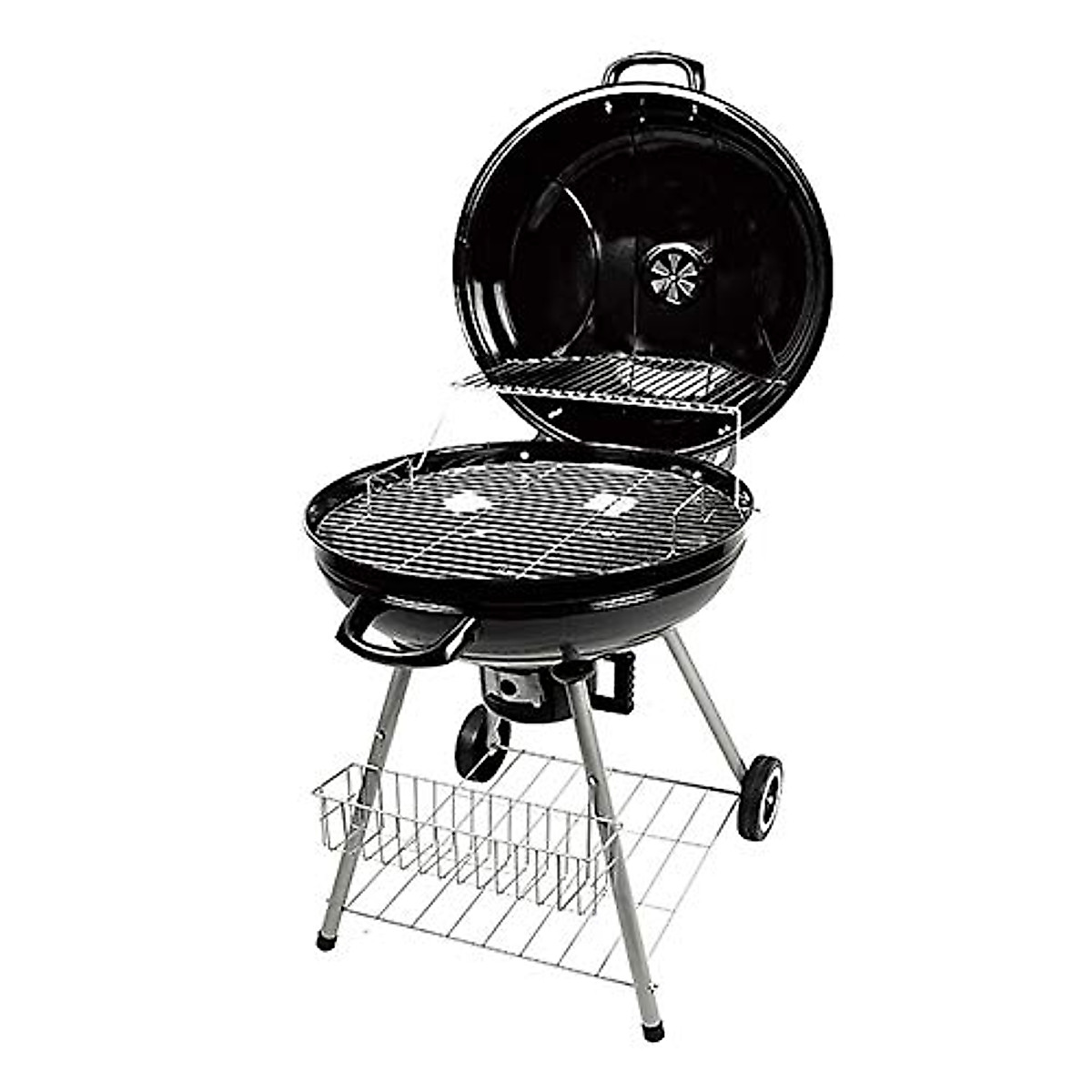 ZZX Kettle Charcoal BBQ Grill Trolley, Portable Stainless Steel Barbecue Set 2 Level for Picnic Garden Party Terrace Camping Travel, Black