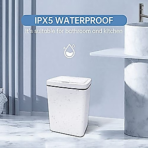 BIGEBAN Bathroom Touchless Trash Can with Lids 3.5 Gallon Automatic Motion Sensor Trash Can, Slim Smart Garbage Can for Bathroom, Kitchen, Office, Bedroom, Living Room, Toilet