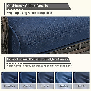 Gardenbee 4 Pieces Patio Conversation Set, Wicker Chairs Set of 2 and Two Ottomans with 3.5-inch Seat Cushions, High Back and Curved Armrest for Backyard, Balcony and Deck, Blue