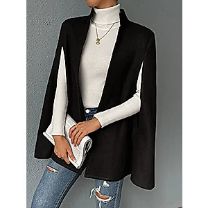 WDIRARA Women's Split Cloak Long Sleeve Open Front Cape Blazer Business Jacket Black S
