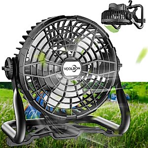 VCOLBON Small Rechargeable Portable Camping Fan, 360° Adjustable Outdoor Battery Operated Cordless Table Fan, 8-Inch 12 LED Stepless Speeds Quiet Bedroom Desk Fans for Home Office Travel Tent, Black