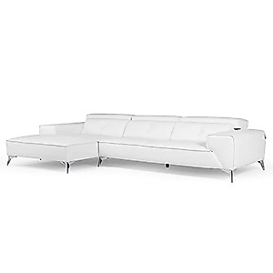 Zuri Furniture Raj Modern White Leather Sectional with Adjustable Headrests and Chaise - Left Chaise