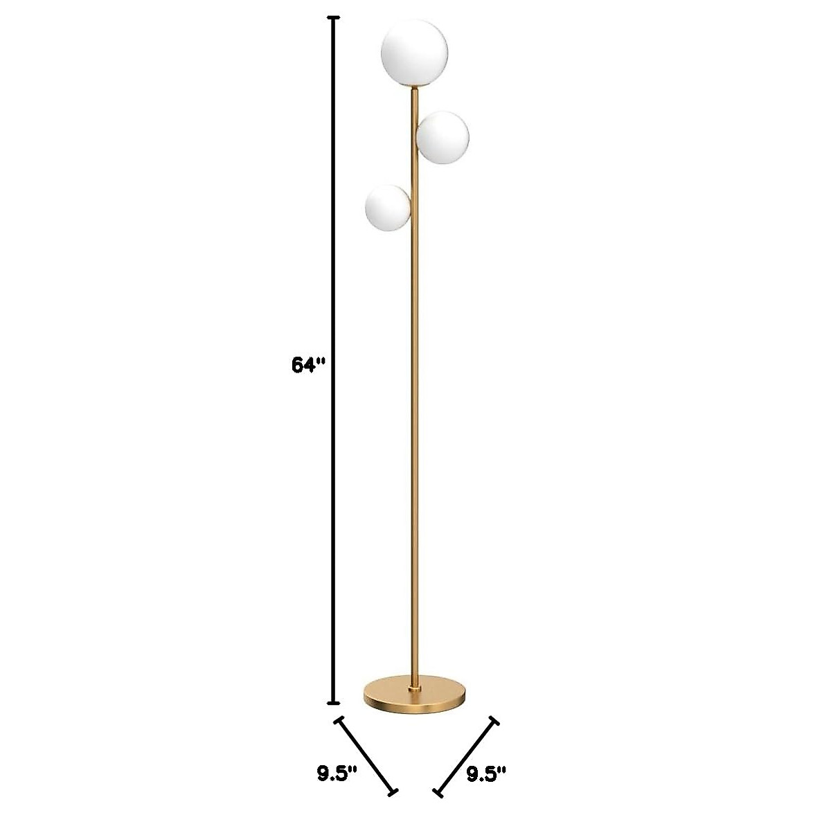3 Globe Mid Century Modern Floor Lamp for Living Room, Contemporary Gold Floor Lamp with Frosted Glass Shade and Bulbs Included, LED Standing Tall Pole Lamp for Bedrooms, Office - Antique Brass