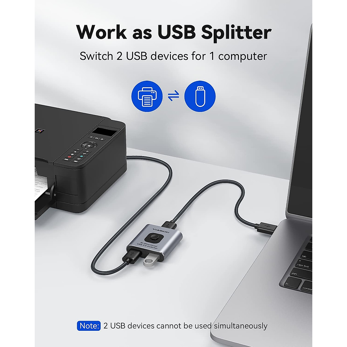 USB Switch 3.0 KVM Switch,Bi-Directional USB Switch Selector 2 in 1 Out/1 in 2 Out, Viagkiki USB Switcher 2 Computers Share 1 USB Devices for PCs Mouse Keyboard Printer Scanner (with 2 USB 3.0 Cables)