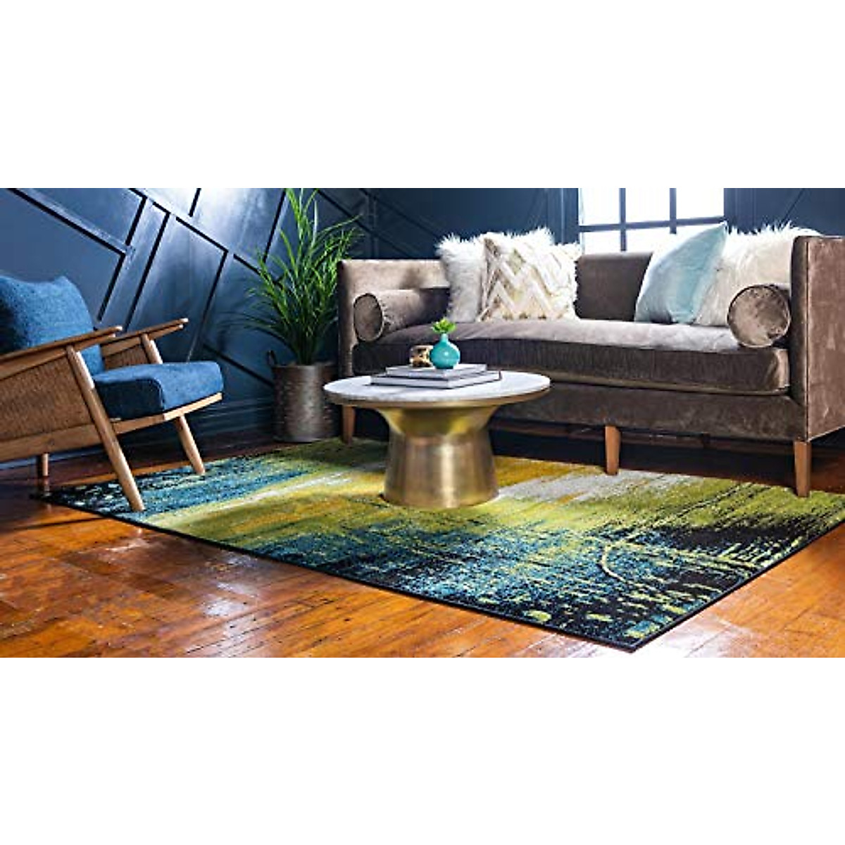 Unique Loom Lyon Collection Modern Abstract Area Rug, 4 x 6 ft, Light Green/Blue