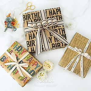 Ribbli Birthday Kraft Wrapping Paper Vintage Style Paper Perfect for Men Women Brown Kraft Paper with Black Pattern- 17Inch x 394Inch(33Feet)