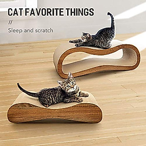 FluffyDream 2 in 1 Cat Scratcher Cardboard Lounge Bed, Cat Scratching Post, Durable Board Pads Prevents Furniture Damage,Large