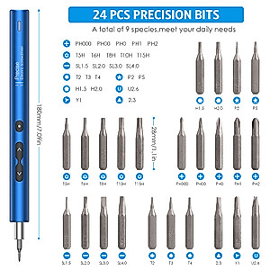 AMIR Electric Screwdriver for PC Building, 28 IN 1 Small Power Automatic Screwdriver Set with 24 Bits, Rechargeable Portable Magnetic Repair Tool Kit with LED Lights for Laptops, Watches, Blue