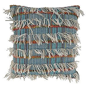 SARO LIFESTYLE Shaggy Striped Throw Pillow with Down Filling, Multi, 22"