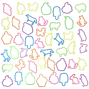 Expressions 48pc Shaped Gummie Bracelets - Bulk Pack Bright Colored Shaped Rubberband Bracelets | Bracelet Rubber Bands Kit, Rubber Bracelets For Kids & Kids Party Favors, Colored Rubber Bands