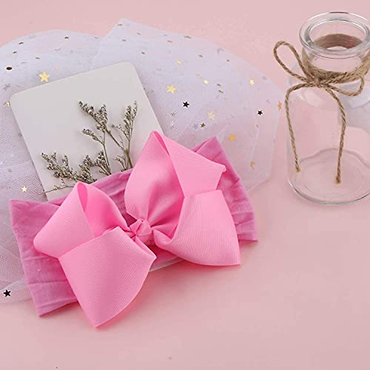 Makone 6PCS Nylon Headbands for Baby Girl, Handmade Hairbands with Bows Stretchy 5.5 inch Hair Bow for Kids Toddlers Infants Newborn