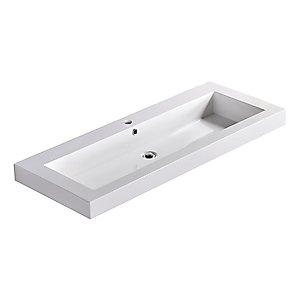 Dowell Long Topmount Single Bathroom Vanity Basin - White Resin, 48 x 18