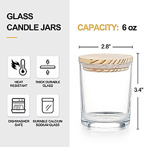 SHOWIN 16 Pcs 6 OZ Thick Candle Jars with Wood Lids, Clear Empty Jars for Making Candles, Spice Jars, Sample Container - Dishwasher Safe