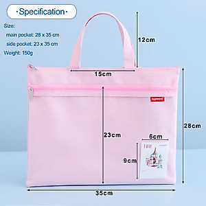 pendancy Mesh Zipper Pouch 11x13.7 in, Large Double Pocket Waterproof File Bag with Handle, A4 Size Foldable Document Storage for Puzzle Project/Cross Stitch/Travel/Office（Pink）