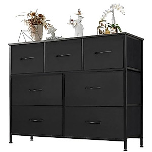 NEWBULIG Dresser for Bedroom,Steel Frame and Wooden Top Closet with 7 Chest Clothes Storage Set,Living Furniture Organizer,30 Inch Height Shelf in Kids Room,Hallway, 7 Drawer, Black