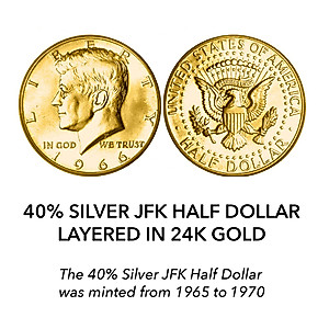 Silver JFK Half Dollar Coin Layered in Pure Gold