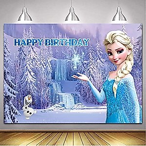 Frozen-Backdrop for Girls Birthday Party,7 x 5ft Elsa Photo Background Wall Decorations Vinyl Photography Supplies for Kids Boys Toddlers