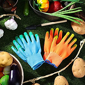 Yetene 8 Pairs Kid Garden Gloves Children Rubber Gardening Protective Gloves for Toddler Boys Girls Yard Work Activity(Blue, Orange,9 Years)