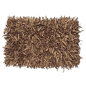 HF by LT Handwoven Leather Shag Rug - 23" x 35", Pecan Brown, Durable and Stylish Modern Leather Accent Rug for Entryway, Living Room, or Bedroom Decor