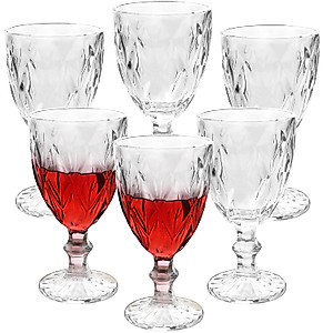 Wine Glass, Clear Glass Goblet, 12oz Vintage Pattern Embossed High Clear Glass Goblets for Party, Wedding,Prismatic