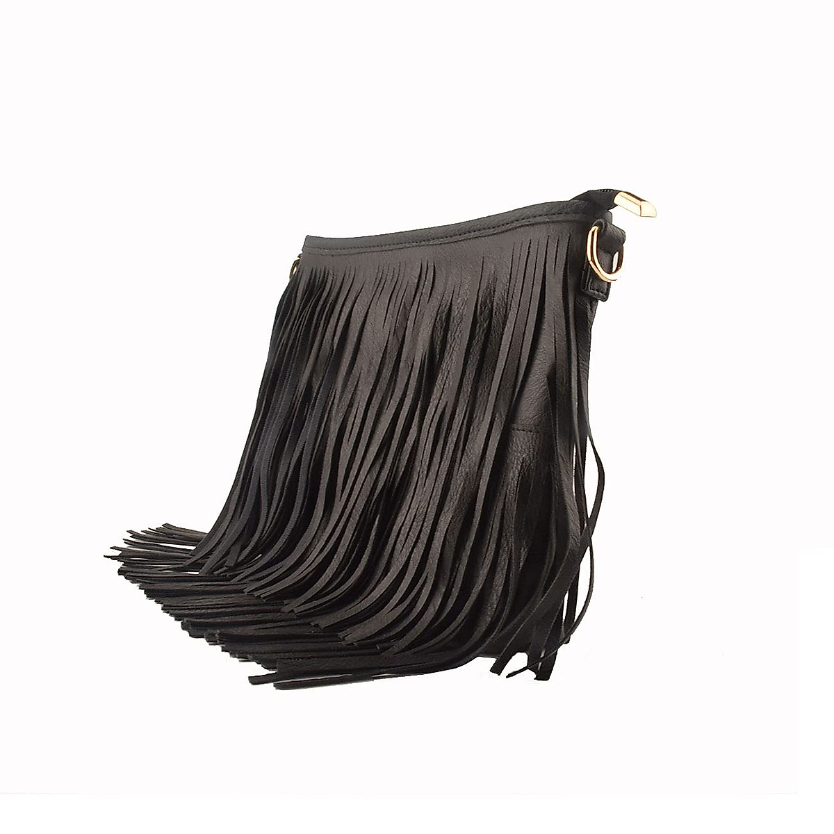 Jiaruo Fashion Retro Fringe Design Small Women PU Leather Crossbody Bag Handbag And Purses (Black)