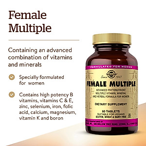 Solgar Female Multiple, 60 Tablets - Multivitamin, Mineral & Herbal Formula for Women - Advanced Phytonutrient - Vegan, Gluten Free, Dairy Free, Kosher - 20 Servings
