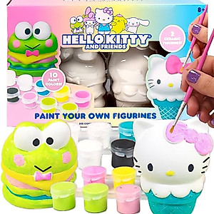 Horizon Group USA Sanrio Hello Kitty and Friends Paint Your Own Figurines Arts and Crafts Kit, Ceramic Paintable Hello Kitty & Keroppi, Kawaii Painting Kit for Kids, Craft Kits for Kids 8-12, Ages 8+