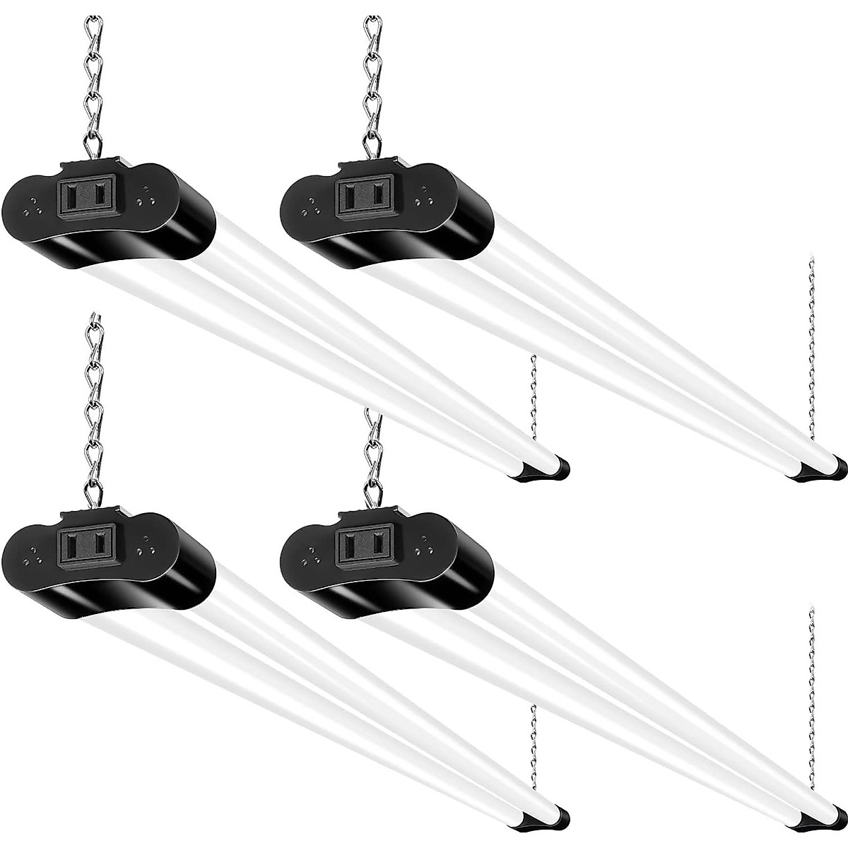 Hykolity 4 Pack Linkable LED Shop Light, 4FT 44W [300W Equivalent], 4600lm, 5000K Daylight, Plug-in Utility Light Fixture, Hanging or Surface Mount, Black - Energy Efficient Lighting Solution