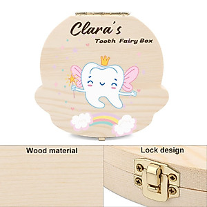Artsadd Custom Colorful Tooth Fairy Box with Name, Personality Wooden Tooth Storage and Saver Box for Lost Teeth Children, Newborn Baby Birthday Christmas Keepsake Gift