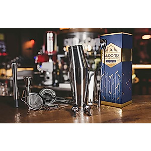 11-Piece Silver Boston Cocktail Shaker Set Bartender Kit | Drink Mixer Bar Set | Cocktail Set Bar Accessories: Martini Shaker, Strainer, Jigger, Muddler, Spoon, & More