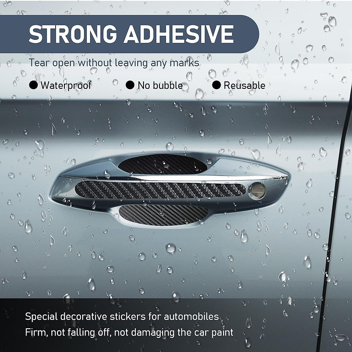 ZKFAR 8 PCS Carbon Fiber Black Leather Door Bowl Sticker for Car, Door Handle Scratch Protector, Universal Fit