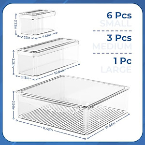 SpaceHacks 10 Pack Refrigerator Organizer Bins Stackable with Lids, Clear Fridge Organizers and Storage, Kitchen Organizer Storage Containers for Fruit, Produce, Food, Vegetables