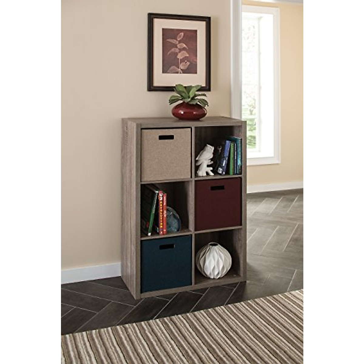ClosetMaid 6 Cube Storage Shelf Organizer Bookshelf with Back Panel, Easy Assembly, Wood, Weathered Gray