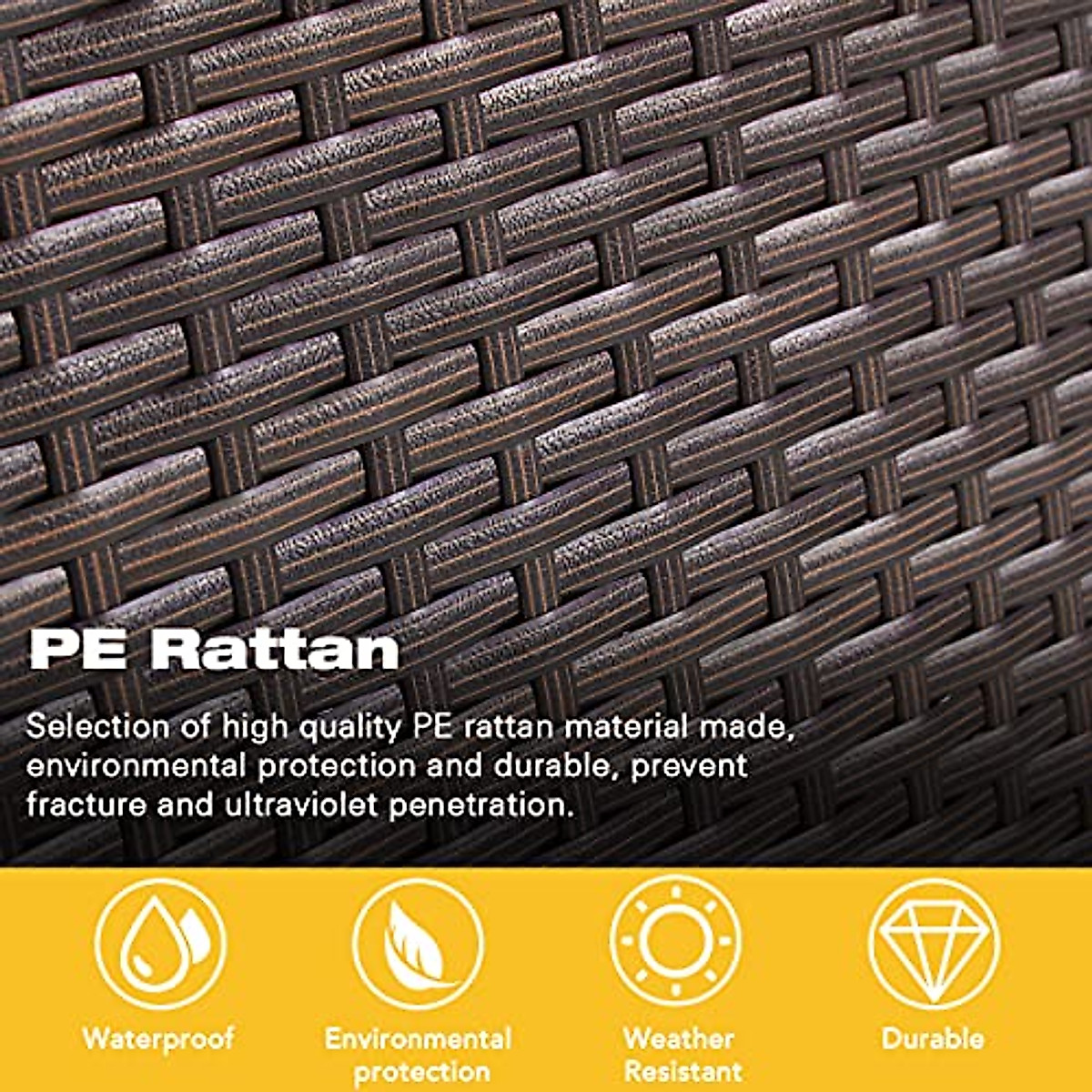 YOLENY Outdoor Wicker Bar Cart,Rolling Patio Wine Cart with Ice Bucket,Glass Countertop, Wine Glass Holders,Rattan Bar Serving Cart for Pool, Party, Backyard