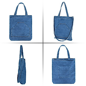 Van Caro Women Denim Shoulder Tote Crossbody Bag Casual Every-day Handbag Large Pocket, Light Blue01