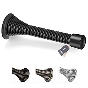 Crosize 6 Pack Black Spring Door Stops for Baseboard, 3-1/4" Heavy Duty Flexible Door Holder, Stainless Steel Door Stopper for Bottom of Door，Wall Protector with Rubber Bumper Tip