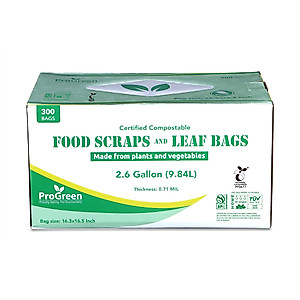 ProGreen Compostable Bags 2.6 Gallon, 300 Count, Extra Thick 0.71 Mil, Small Compost Kitchen Trash Bags, Food Scraps Yard Waste Bags, Compost ASTM D6400 BPI and TÜV AUSTRIA Certified