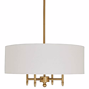 Amazon Brand – Stone & Beam Contemporary Pendant Chandelier with White Shade - 20 x 20 x 42 Inches (Adjustable Height), Antique Brass