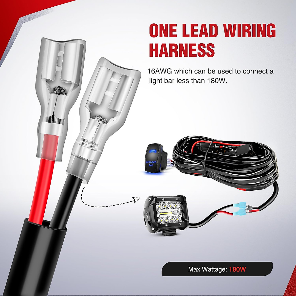 Nilight 12Inch 300W Triple Row Flood Spot Combo 30000LM Driving Boat Led Off Road Lights 16AWG Wiring Harness Kit-One Lead for Truck,2 Years Warranty