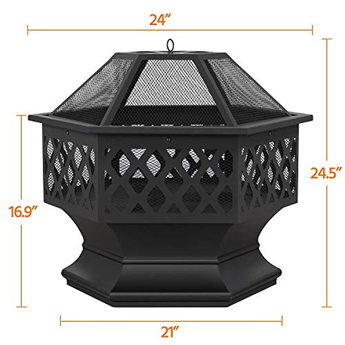 Topeakmart Portable Fire Pit Outdoor Firepit with Mesh Sides Cover Poker Steel Heater Fireplace Wood Burning Pit Hexagon Shaped Fireplace Metal Brazier 24in