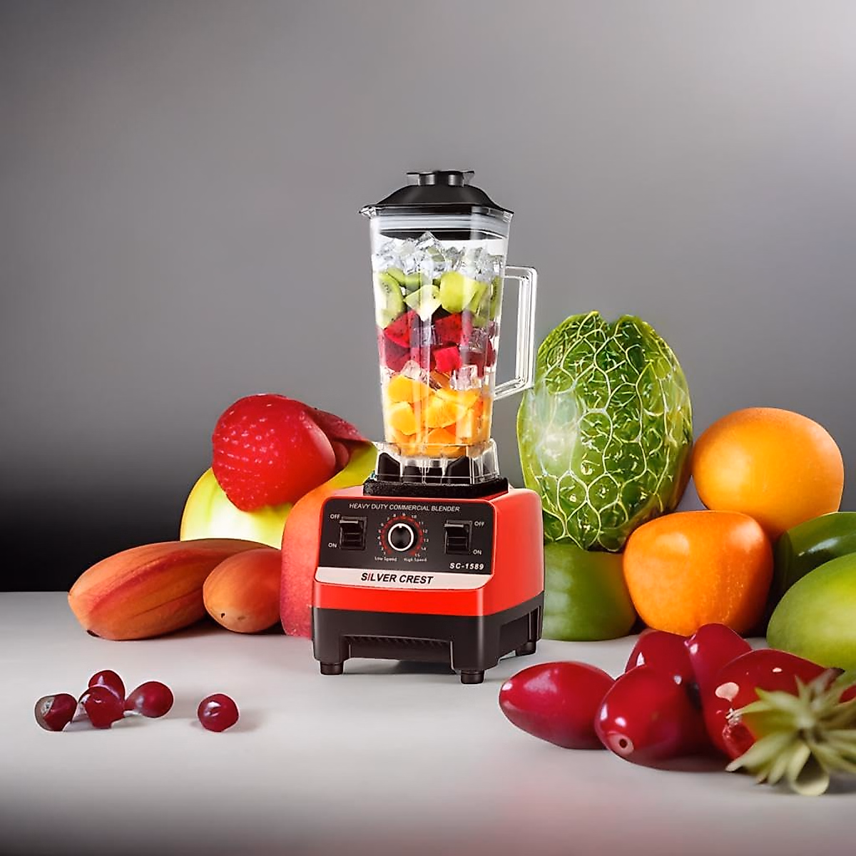 Generic Silver Crest Blender 4500W 2L Large Capacity Commercial With Mixer Grinder Heavy Duty Machine Portable Ice Smoothie Blenders, Medium, Red& Black, JWS-801PP