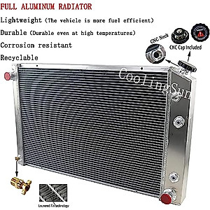 Aluminum Radiators for 1973-1991 Chevy C10 C20 K10 K20 Silverado Scottsdale Truck 5.7 7.4 V8 Pickup K5 Blazer 3 Row Radiator with Electric Fan Shroud Kit Radiador