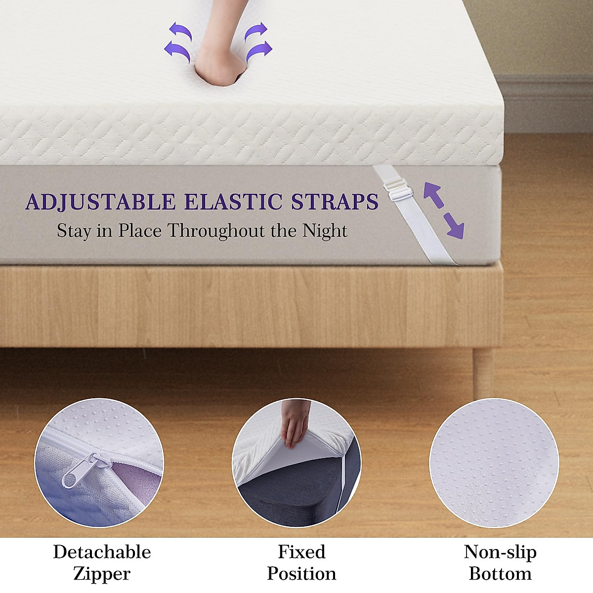 Chominty Full Mattress Topper Memory Foam, 4 Inch Mattress Topper Bed Topper for Pressure Relief, Breathable Mattress Pad with Removable & Washable Bamboo Cover, Non-Slip Design, CertiPUR-US