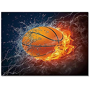 KITHOME Contemporary Non-Slip Area Rug Cool 3D Basketball with Flame Print Printed Rugs Art Carnival Rubber Backing Living Room Floor Mats Rectangle Area Rug Carpet for Indoor 2'x3'