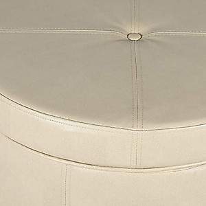 HomePop Round Leatherette Storage Ottoman with Lid, Ivory Large