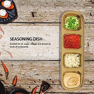 Zerodeko Sauce Dish 4-grid Dipping Tray - Stainless Steel Serving Platter - Condiment Seasoning Dipping Bowl Snack Sushi Tray Sugar Spices Oil Plate for BBQ Hot Pot
