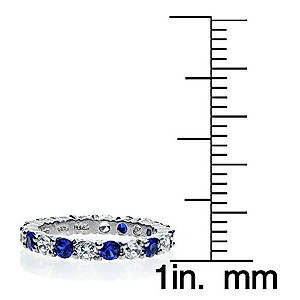 Sterling Silver Created Blue Sapphire and Cubic Zirconia Wedding Band Ring, 8